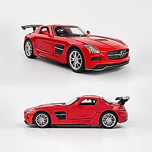 iLooboo Alloy Collectible Red Benz SLS AMG Toy Vehicle Pull Back Die-Cast Car Model with Lights and Sound