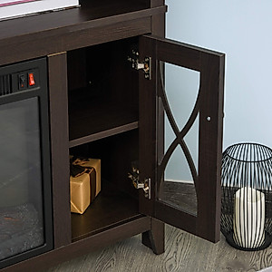 HOMCOM Electric Fireplace TV Stand for 50", Media Console Center Cabinet with 2 Shelves and 2 Cabinets with Adjustable Shelves for Corner, Dark Brown