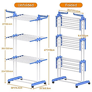Mbillion Clothes Drying Rack Wall Mounted Space Saver Clothes Hanger Rack with Towel Bar Heavy Duty Suction Cups for Balcony Laundry Bathroom Patio and Bedroom (Blue)