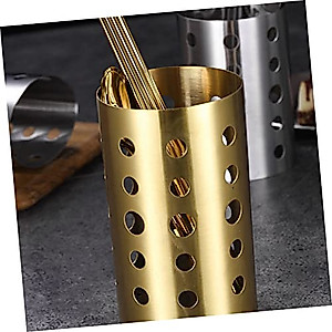 LIFKICH Multi-Purpose Silverware Gold Kitchen Spoon Steel Organizer Basket Drainer Utensils Drying Countertop Racks Cooking Safe Hole Storage Flatware Stand S Hanging Shelf Chopsticks