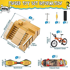 37 Pcs Skate Park Kit Finger Skateboard Ramp Fingerboard Skatepark Finger Boarding Skate Park Mini Finger Toys Set Including Finger Bike Skateboards Swing Board with Adjustment Tools for Training Prop