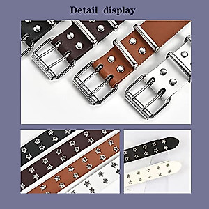 UICIOP Gothic Belt Star Rivet Double Needle Buckle PU Leather Belt Men's and Women's Jeans Fashion Belt (black,one size)