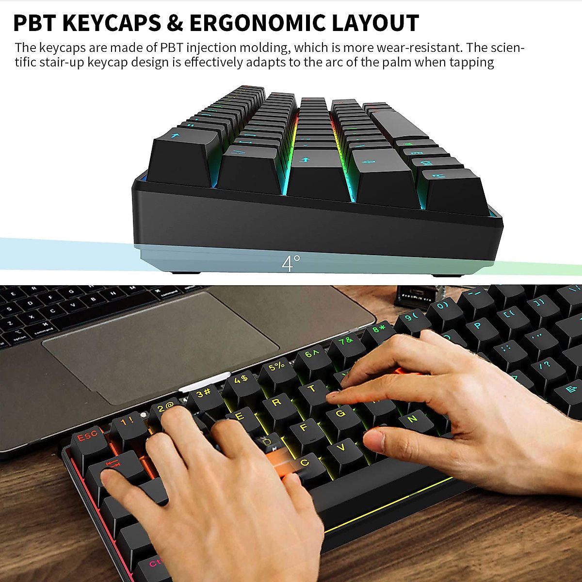 VIMUKUN 60% Mechanical Gaming Keyboard,RGB Backlit Wired Ultra-Compact Mini Keyboard, Waterproof 61 Keys Keyboard with Red Switch for Windows Laptop/PC/Mac