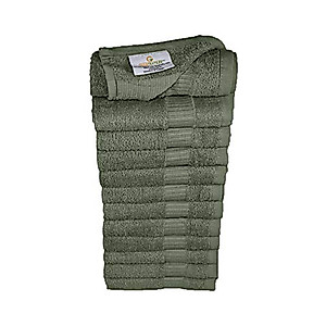 GOLD TEXTILES 100% Cotton Washcloth - 12 Pack | 13x13 inches | Sage Green - Ultra Soft, Highly Absorbent, Long Lasting and Quick Drying - Hotel & Spa Collection Cool Feel Fingertip Towels