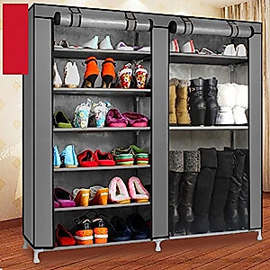 27-Pairs Portable Shoe Rack Double Row 9 Lattices Shoe Storage Organizer Cabinet Tower with Dustproof Cover (grey)