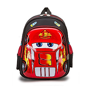 Toddler Kids Mini Truck Car Backpack Waterproof Cartoon Comic Kindergarten Children Preprimary School Boys Backpack (Red)