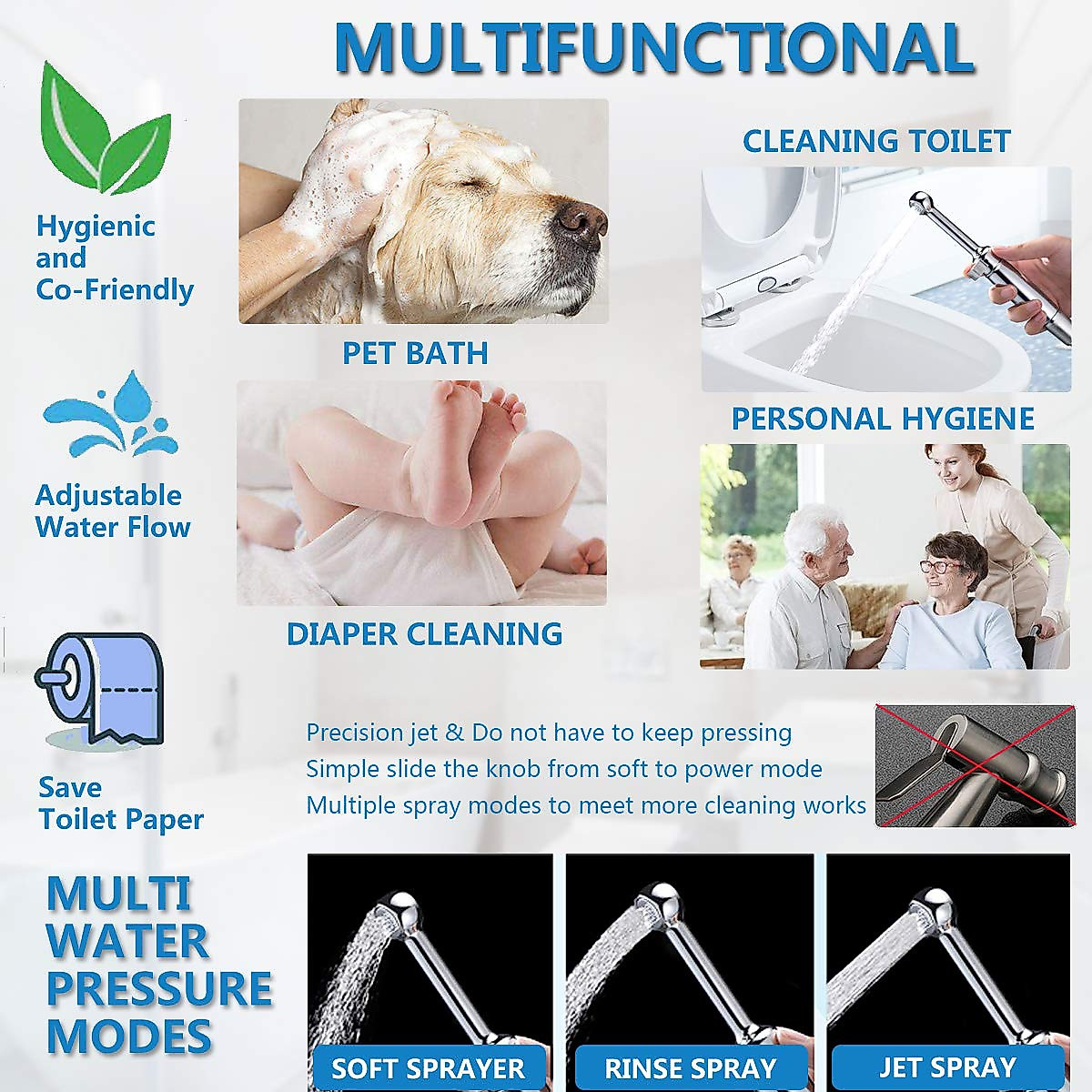 SonTiy All Brass Handheld Bidet Sprayer for Toilet, Cloth Diaper Toilet Sprayer Bidet Attachment with Backflow Preventer and Brass Valve Core for No-Leak, Polished Chrome, 5-Year Warranty