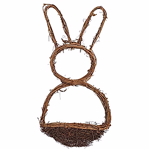 Amosfun Grapevine Wreath Rabbit Shape Basket Vine Branch Wreath Decorative Wooden Twig for Easter DIY Crafts Door House Holiday Party Decoration