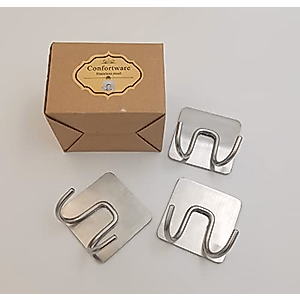 Renyqatt Towel Hooks for Bathrooms, Adhesive Towel Hooks, Shower Towel Hook, Robe Hooks for Bathrooms, Stainless Steel 2 PCS