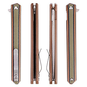 Samior G1035 Small Slim Folding Pocket Flipper Knife, 3.5 inch D2 Drop Point Blade, Green G10 Handle with Liner Lock Pocket Clip, Gentleman's EDC Pen Knives 1.3oz