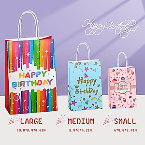 Colodeol Birthday Gift Bag with Handle,24 PCS Gift Bags Assorted Sizes, Large, Medium, Small Size Gift Bag for Kids, Boys, Girls, Women and Men’ Birthdays Party