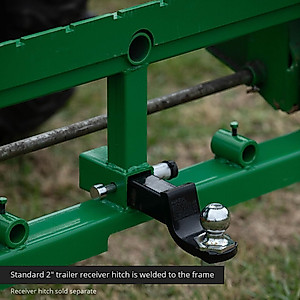Titan Attachments Hay Frame Attachment, 39â€ Hay Bale Spear and Stabilizers, Rated 4,000 LB, Receiver Hitch, Fits John Deere Loaders