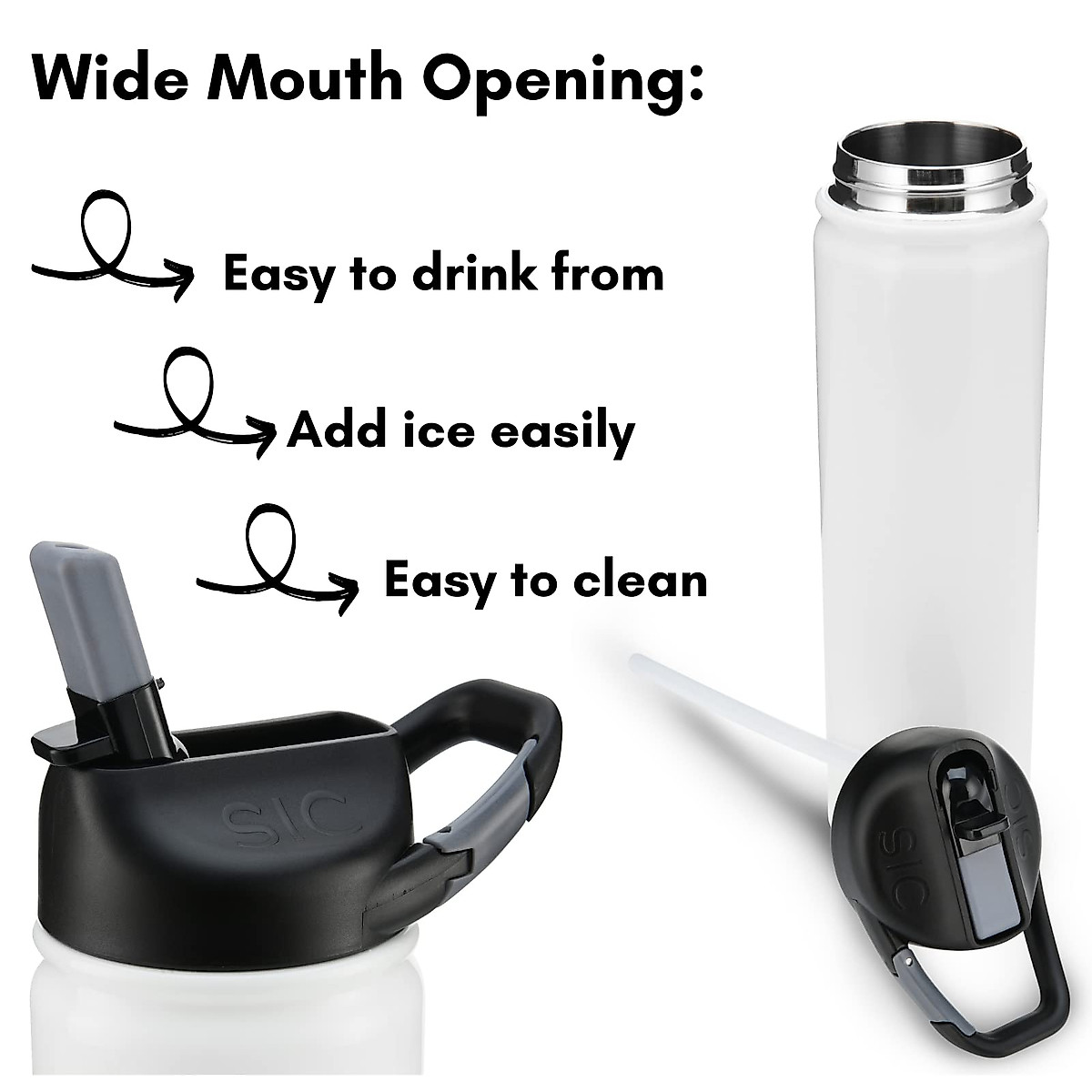 Seriously Ice Cold SIC 27oz Insulated Water Bottle Thermos, Premium Triple Layer Vacuum Stainless Steel, BPA Free Wide Mouth Lid with Carabiner Clip