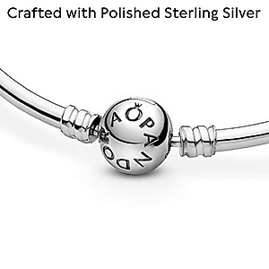 Pandora Moments Sterling Silver Ball Clasp Bangle for Women - Compatible Moments Charms - Bangle Charm Bracelet - Gift for Her - 6.7"