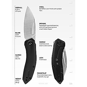 Kershaw Turismo Leaf Blade Pocket Knife 2.9 inch Blade, Assisted Opening Frame Lock, 5505, Black, 2.8 Ounce