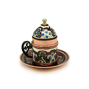 Ankara Bakır Copper Turkish Coffee Cup with Saucer and Lid