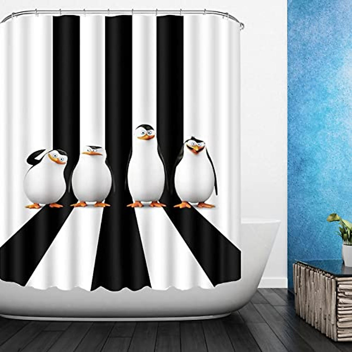 Amagical 16 Pieces Shower Curtain Set Bath Mat Set Contour Mat Toilet Cover Penguins Cute Animals Print Shower Curtain with 12 Hooks