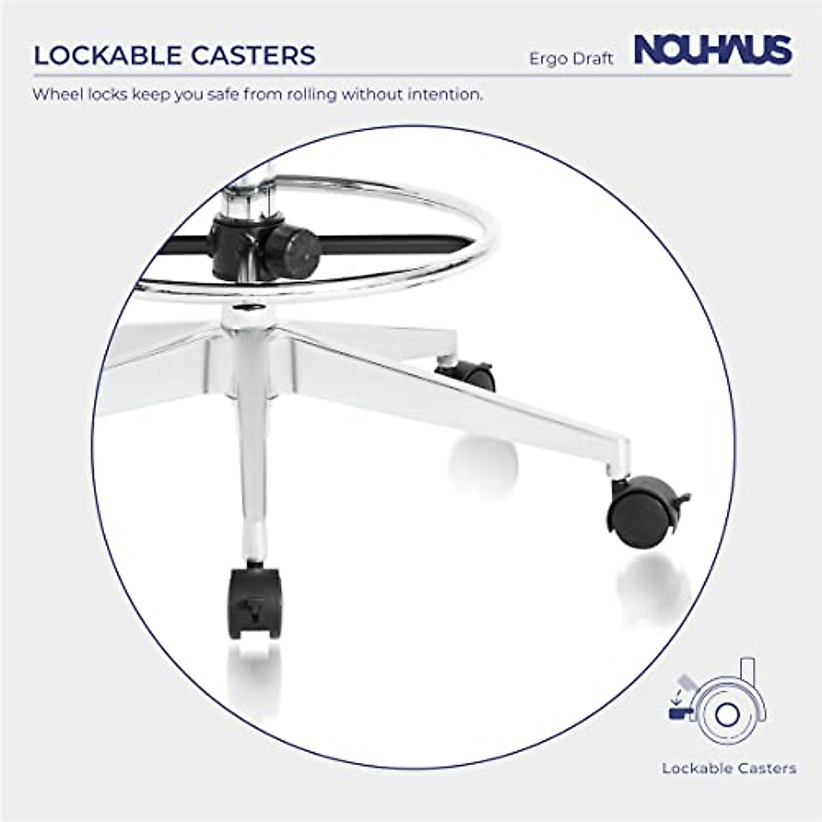 Nouhaus ErgoDraft – Ergonomic Draft Chair, Computer Chair and Office Chair with Headrest. Rolling Swivel Chair with Wheels (Grey)