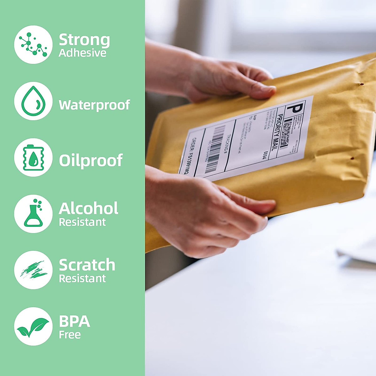 COSOB 4x6 Direct Thermal Shipping Label Fanfold Permanent Adhesive Thermal labels with perforated Line Suitable for thermal printer compatible with Zebra & Rollo printer, 500 labels/Stacks,4stacks