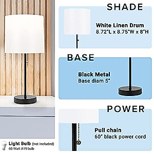 Catalina Lighting 17842-031 Modern Stick Accent Table Lamp with Pull Chain and White Fabric Shade, 19", Classic Black