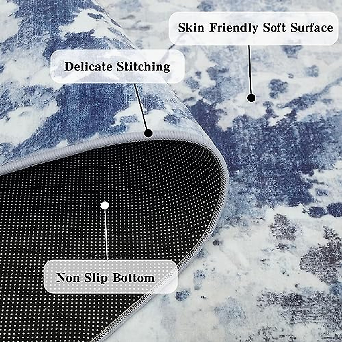 Zacoo Modern 5x7 Area Rugs for Living Room Geometric Abstract Area Rug Low Pile Floor Carpet Throw Rug Bedroom Decor Non Slip Rugs Non Shedding Area Rugs Dining Room Nursery Room Decor, Blue/White