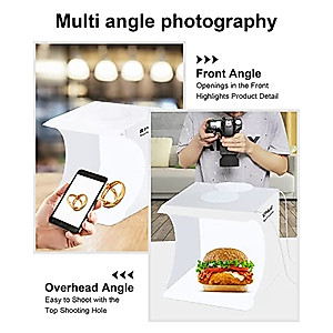 PULUZ Photo Studio Box with LED Light, 20cm Mini Portable Photography Lighting Tent Kit, White Foldable Shooting Softbox with 2x20 Lights + 6 Backdrops for Product Display