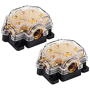 VonSom 5 Way Power Distribution Block, 1x 0 Gauge in, 2/4/8 Gauge Out Amp Power Distribution Ground Distributor Connecting Block for Car Amplifier Audio Splitter (2 Pieces)