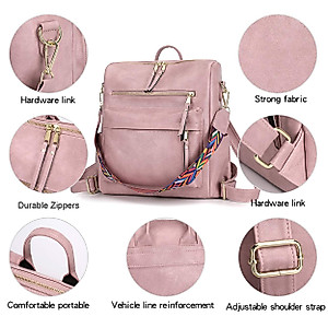 ZOCILOR Women's Fashion Backpack Purse Multipurpose Design Convertible Satchel Handbags and Shoulder Bag PU Leather Travel bag (Light Pink)