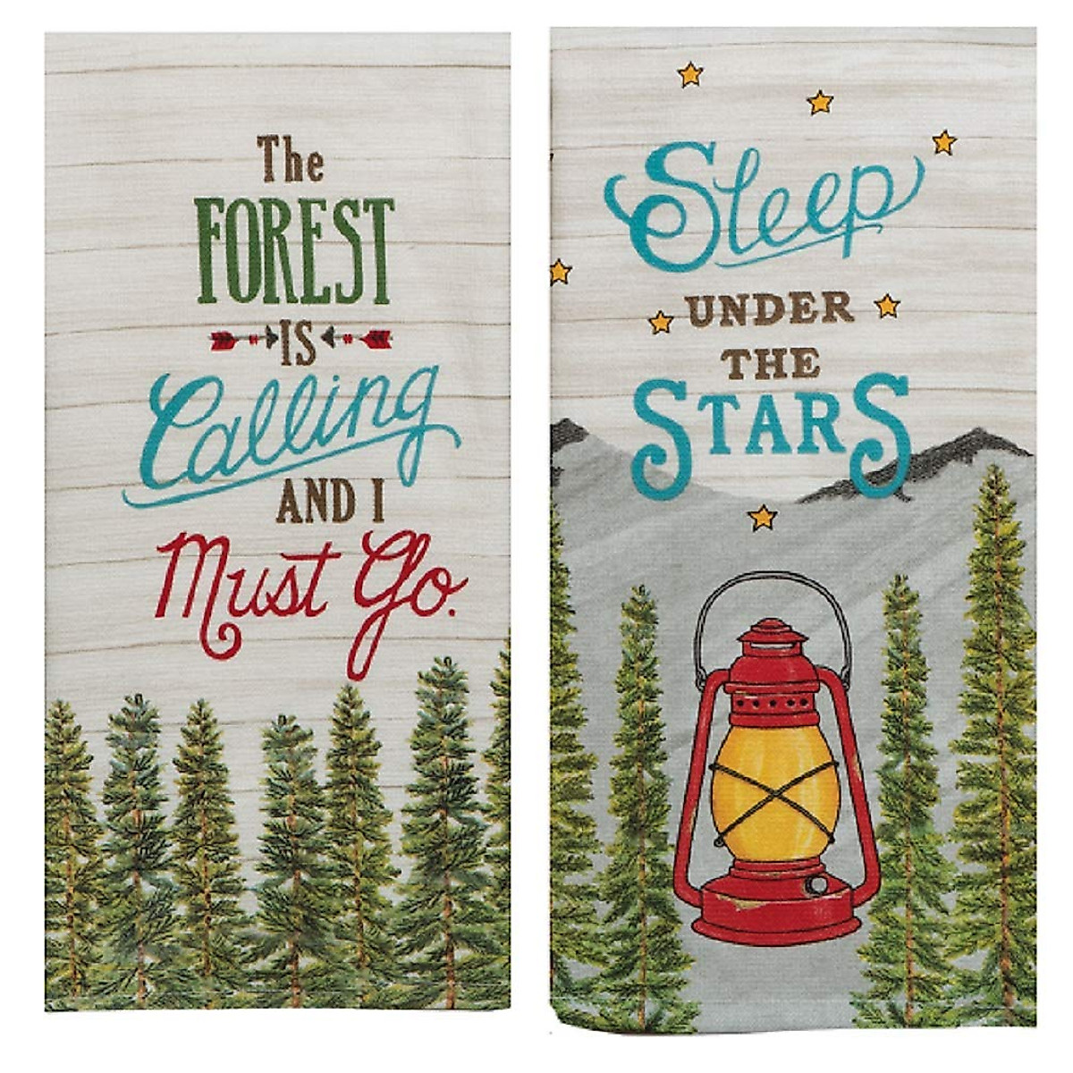 2 Piece Scenic Route Camping Dual Purpose Kitchen Towel Bundle, The Forest is Calling and Sleep Under The Stars