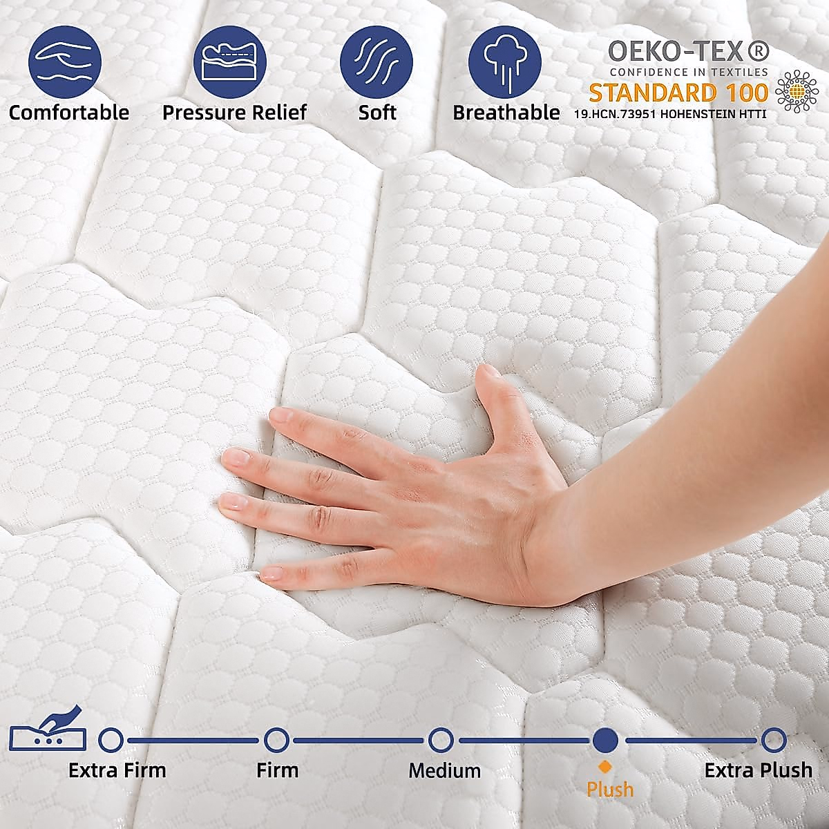 AirYoung 12 inch Queen Mattress, Memory Foam Hybird Pocket Coil Queen Mattress, Zero Pressure Deep Sleep, Motion Isolation Pressure Relief Strong Edge Support, Plush Feel, with CertiPUR-US Certified