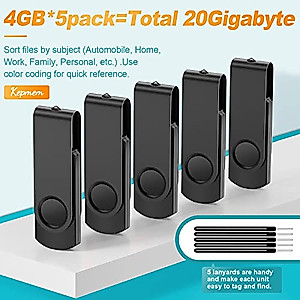2GB Thumb Drive Bulk Pack of 5 USB 2.0 Flash Drives Value Black Pendrive 2 GB Portable Keychain Zip Drive Metal Memory Stick Multipack Swivel Jump Drive Data Storage as Clients Promotion Item