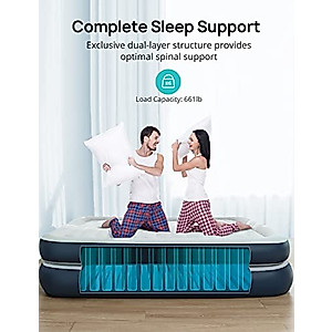 Evajoy Full Size Air Mattress with Built in Pump, 18'' Inflatable Luxury Double High Blow Up Mattress, Easy to Inflate/Quick Set Bed, Durable Portable Waterproof Blue & Grey (EJ-HF001)