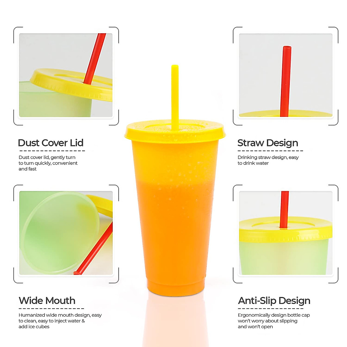 Osprey Store Color Changing Cups Tumblers with Lids and Straws - 5 Reusable Tumblers Plastic Cold Cups for Adults Kids 24 Oz Tumbler