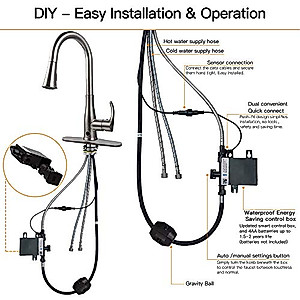 Touchless Kitchen Faucet, Kitchen Sink Faucet with Pull Down Sprayer, Dual Function Pull Out Spray Head, One Hole and 3 Hole Deck Mount, Single Handle for Automatic Motion Sensor, Brushed Nickel