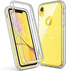 ULAK Compatible with iPhone XR Case Clear Glitter for Women Girls, Hybrid Hard PC Back Cover with Protective Bumper Anti-Scratch Shockproof Phone Case for iPhone XR 6.1 inch, Sparkle