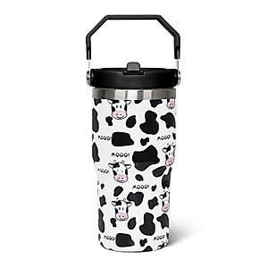 Hachishun Cute Cow Tumbler with Handle, Stainless Steel Vacuum Insulated Flip Straw 20 oz Cow Tumbler Spill Proof Coffee Travel Mug Cow Gifts for Women