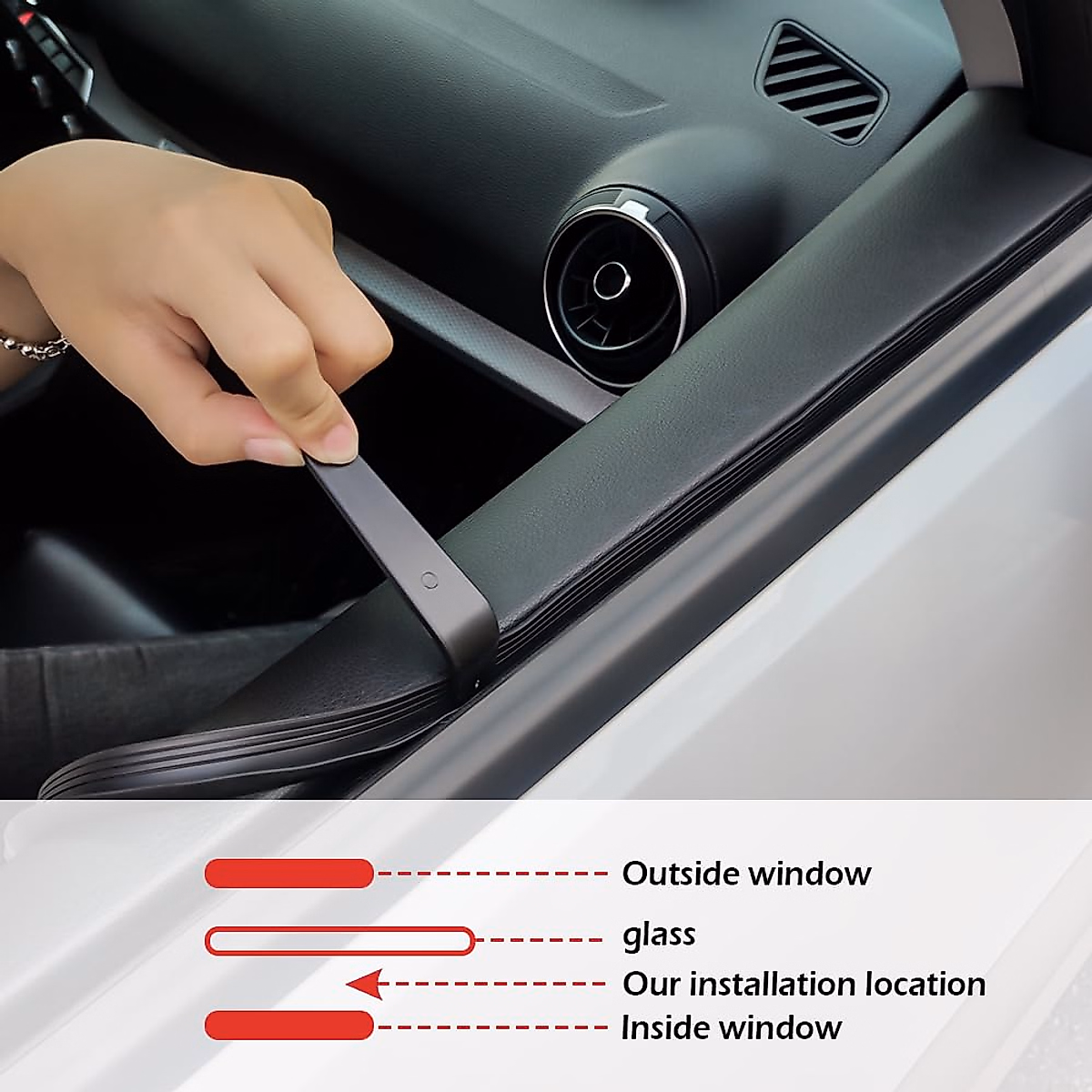 13Ft Car Door Rubber Seal Strip,Silent & Dustproof Rubber Car Window Seal Strip,Universal V-Shaped Self Adhesive Automotive Window Seals Trim with Installation Tool