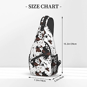 Cow Print Sling Bag Crossbody Backpack,Rustic Spotted Cow Fur Texture Black Brown Cowhide Chest Bag Adjustable Shoulder Backpack Western Farmhouse Animal Skin Travel Hiking Daypack For Men Women