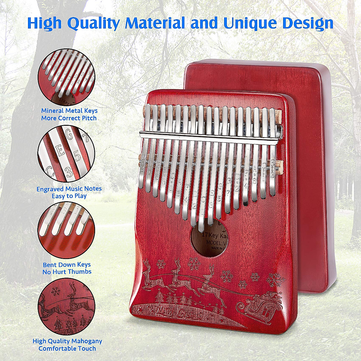 Velje 17 Keys Thumb Piano with Waterproof Protective Box, Portable Mahogany Kalimba with Hand-Rest Design, Perfect Gifts for Kids, Adult/Beginners