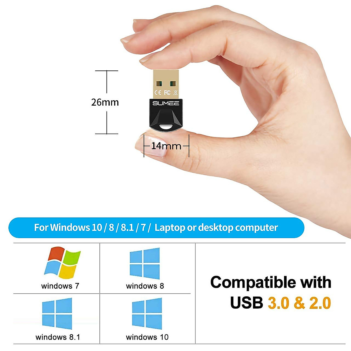 USB Bluetooth 5.0 Adapter Dongle,Wireless Bluetooth Transmitter Receiver for PC Laptop Computer Desktop Stereo Music Skype Call Keyboard Mouse Support All Windows 10/8 / 8.1/7