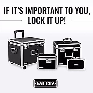 Vaultz Portable File Storage Box with Handle - 14.5" x 17.5" x 15.5" Letter/Legal Size Mobile Lock Box - Double Combination Locking Cabinet - Black