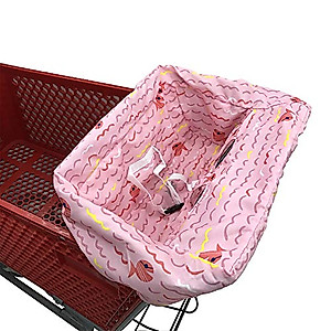Portable 2-in1 Grocery Cart Cover and High Chair Seat Cover for Baby (Pink Fish)