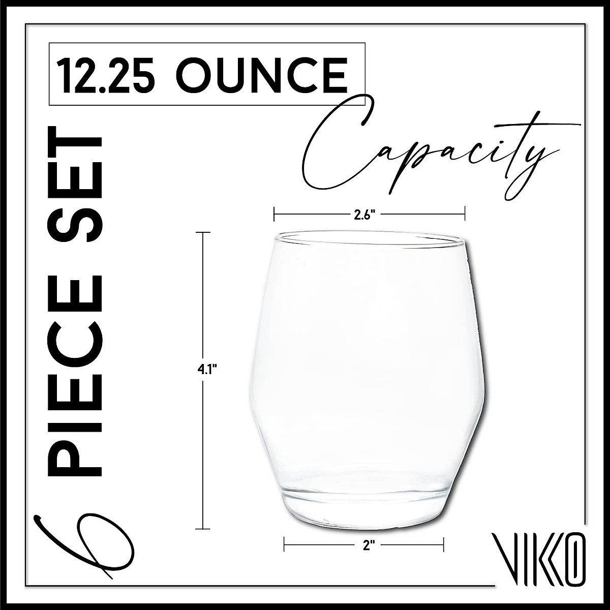 Vikko Whiskey Glasses Set of 6, Old Fashioned Whiskey Glasses 12.5 Ounce, Premium Scotch Glasses, Dishwasher Safe Bar Glasses