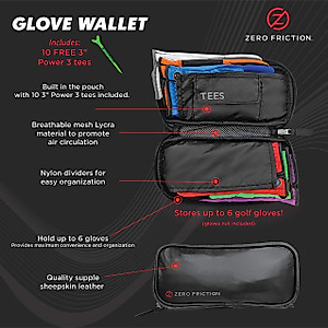 Zero Friction Glove Wallet, Keeps Golf Gloves Dry and Clean, 10 Bonus Tees Included, Black, Universal-fit