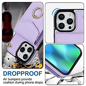 Nunwiza for iPhone 13 Pro Max Wallet Case with 360°Rotation Ring Holder Stand, RFID Blocking PU Leather Case Card Holder for iPhone 13 Pro Max 6.7'' Purple