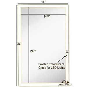 Hamilton Hills 16x26 inch White Lighting Medicine Cabinet with Mirror | Backlit Medicine Cabinet Organizer with 4 Glass Shelves | Farmhouse Wall Mounted Hanging Rectangular Bathroom Cabinet