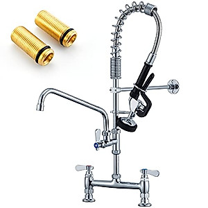 Favorpo Commercial Sink Faucets with Pull Down Sprayer 24"Pre-Rinse Height Deck Mount Kitchen Faucet Brass Constructed Polished Chrome 8" Center Faucet with 10" Add-on Spout for 3 Compartment Sink