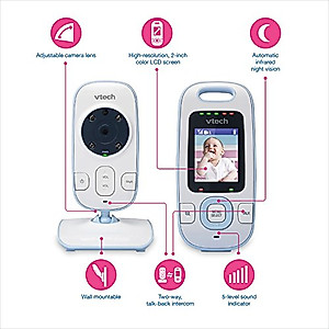 VTech BV73121BL Digital Video Baby Monitor with Full-Color and Automatic Night Vision, Blue