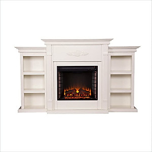 BOWERY HILL Traditional Wood Electric Fireplace with Bookcases in Ivory