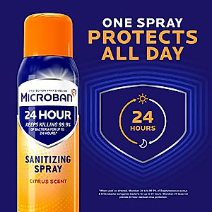 Microban Disinfectant Spray, Travel Size 24 Hour Sanitizing Spray, Citrus Scent, 4 Count (2.8oz Each)